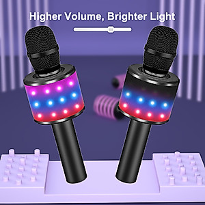 BONAOK Bluetooth Wireless Karaoke Microphone with LED Lights,4-in-1 Portable Handheld Mic with Speaker Karaoke Player for Singing Home Party Toys Birthday Gift for Kids Adults Girls Q78(Black)