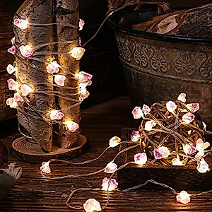LUSHARBOR Crystal String Lights Indoor Battery Operated, Natural Fluorite String Lights, Amethyst Raw Stones Decorative Lights 9.8ft 30 LEDs String Lights for Bedroom Party Christmas Wedding Decor