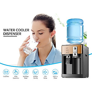 Water Dispenser, Top Loading Water Cooler for 1.2 to 5 Gallon, 3 Temperature Settings Room Temperature Water Cold Hot Water Dispenser, Bedside Water Dispenser for Home, Office, Dormitory Use