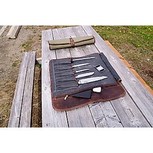 Chef Kniferoll Bag Leather and Waxed Canvas (Olive Green)