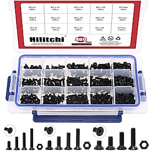 Hilitchi 460-Pcs M3 M4 M5 Hex Socket Flat Head Countersunk Bolts Screw Nut Assortment Kit - 10.9 Grade Alloy Steel
