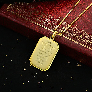FJ 18K Gold Plated St Christopher Necklace 925 Sterling Silver Square Saint Christopher Pendant Necklace for Women Men with 20 Inch Chain