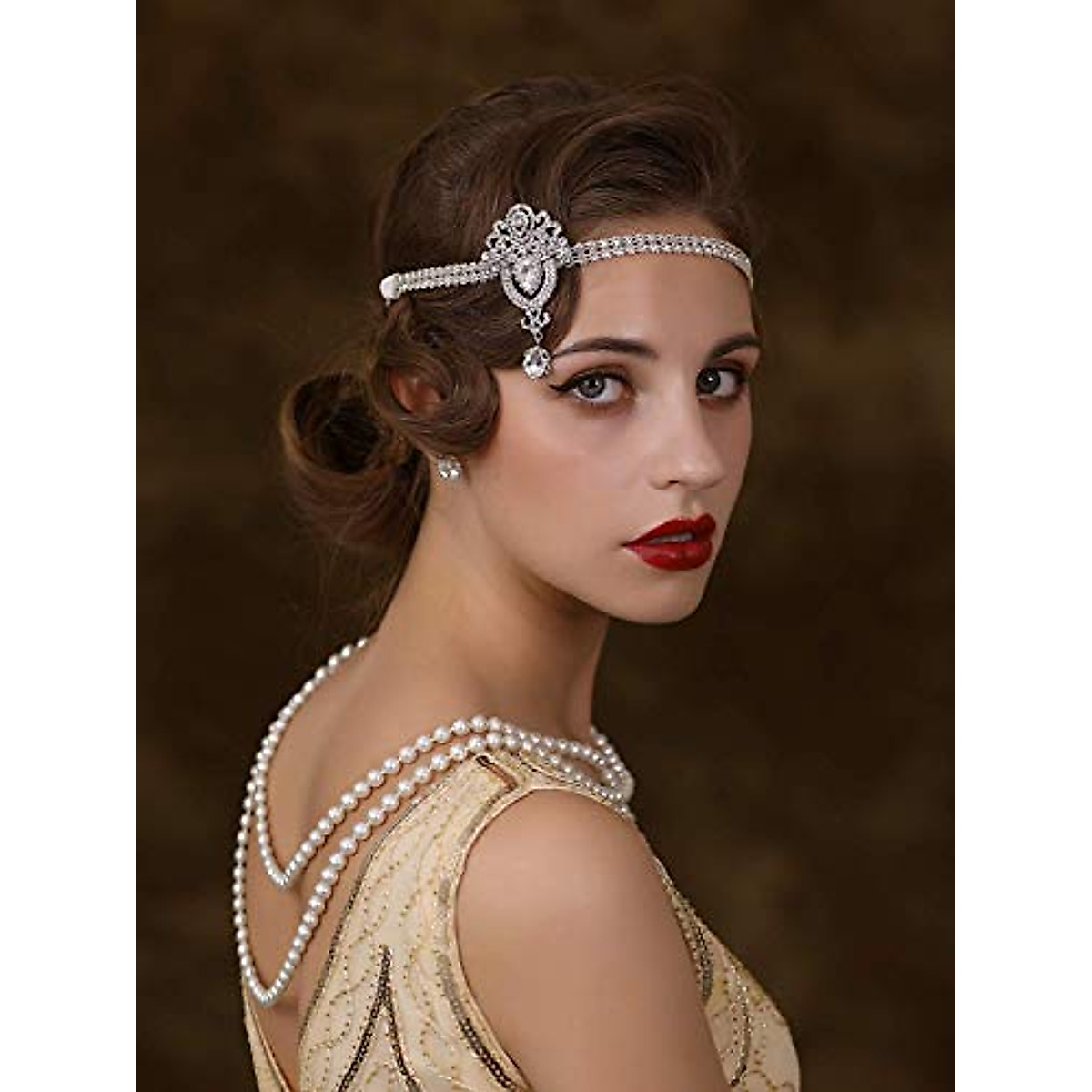 SWEETV 1920's Flapper Headband, Great Gatsby Headpiece 20s Art Deco Hair Accessories Headband Sliver