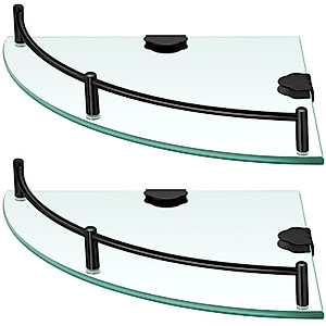 2 Pcs Corner Shower Shelf 2-Tier Glass Corner Shelf Stainless Steel Wall Mounted Corner Bathroom Organizer for Storing Bottle Shower Gel Shampoo Brush, 9.25 Inches (Black)