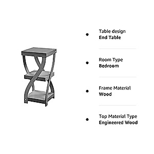 Etna Twist Side End Table Modern Accent Table Nightstand with Distressed Finish, Wood, 24" High - Gray