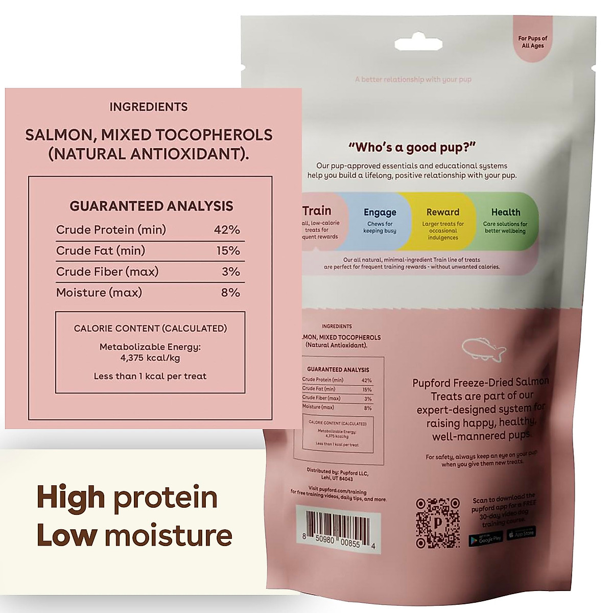 Pupford Freeze Dried Training Treats for Dogs & Puppies, 475+ Two Ingredient Bites (Salmon, 4 oz)