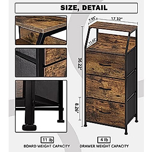 USJRAO Wood Veneer Fabric Dresser with 3 Drawers and Shelves Chests of Drawers Organizers Uint Storage Tower Side Table for Closet Bedroom Living Room Kitchen Entryway Steel & Rustic Brown