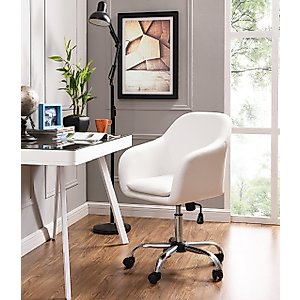Home Office Chair Executive Mid Back Computer Table Desk Chair Swivel Height Adjustable Ergonomic with Armrest White