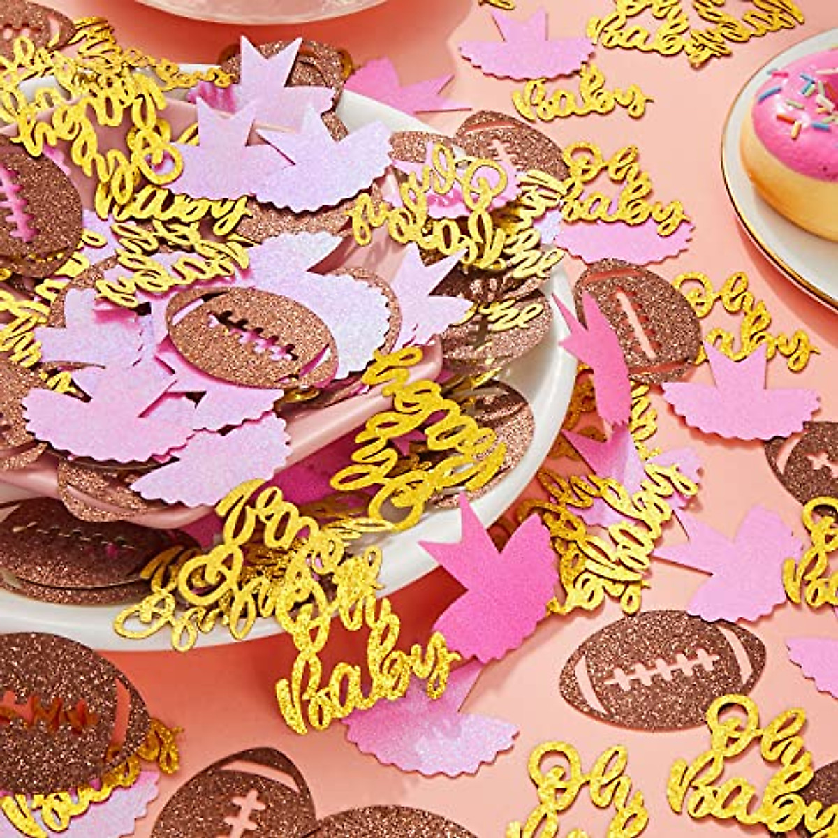 300 Counts Gender Reveal Confetti Baby Touchdowns or Tutus Table Confetti Football Confetti Red and Gold Summer Confetti Sprinkle Paper Scatter Girl Gender Reveal Party Decorations (Football)