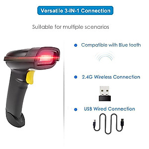 NETUM NT-1228BL 2D Barcode Scanner with Stand, Compatible with 2.4G Wireless & Bluetooth & USB Wired Connection, Connect Smart Phone, Tablet, PC, 1D Bar Code Reader Work for QR PDF417 Data Matrix