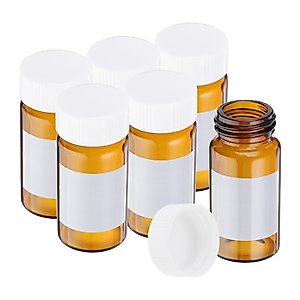 PATIKIL 6pcs 20ml Small Brown Glass Vials with White Screw Cap, Borosilicate Glass Sample Bottles with Writing Label for Solid Liquid Powder Storage