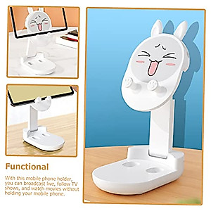 Mikikit Rabbit Ear Phone Holder Car Tablet Mount Tablet Mount for Car Desktop Tablet Stand Portable Phone Bracket Tablet Stand for Desk Car Cellphone Holder Telescopic Pp Telephone White