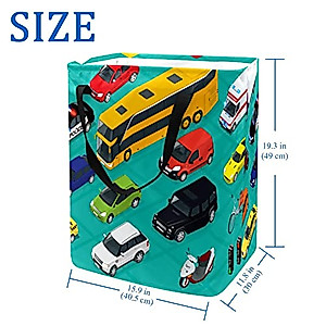 Cars Bus Ambulance and Bike Print Collapsible Laundry Hamper, 60L Waterproof Laundry Baskets Washing Bin Clothes Toys Storage for Dorm Bathroom Bedroom
