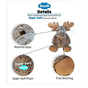 DolliBu Plush Moose Stuffed Animal Pillow Size - Super Soft Animal Pillow for Kids, Cozy Nap Buddy, Floor Pillow for Kids & Toddlers, Jumbo Hugging Plush, Travel Cuddle Pillow for Kids - 18 Inch