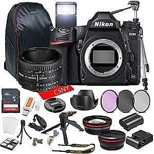 Nikon D780 DSLR Camera with 50mm F/1.8D Prime Lens + 64GB Memory + Back Pack Case + Tripod, Lenses, Filters, & More (28pc Bundle)