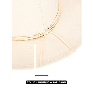 San Diego Hat Co. Women's Faux Suede Wide Brim Floppy Fedora with Wrapped Back Knot Trim, Beige, One Size