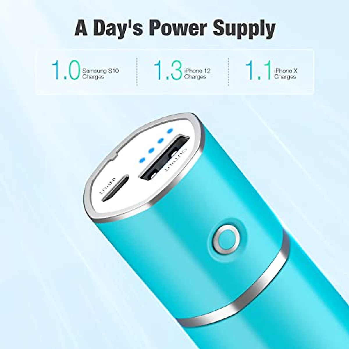 EnergyQC Slim 2 Portable Charger,Ultra-Compact 5000mAh Power Bank External Battery Compatible with iPhone,Samsung Galaxy,Airpods and More-Blue