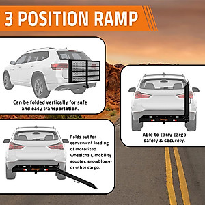 Mockins 500lb Cap. Folding Trailer Hitch Cargo Carrier Rack with Ramp |48"Lx28.5"Wx4.5"H Wheelchair Rack for Car |Heavy Duty Steel Mobility Scooter Carrier with Ramp | Wheelchair Carrier for Car Hitch
