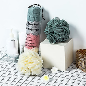 TungSam Bath Loofah Sponge, Pack of 4 Mesh Pouf Body Shower Scrubber. (Multi-Color)