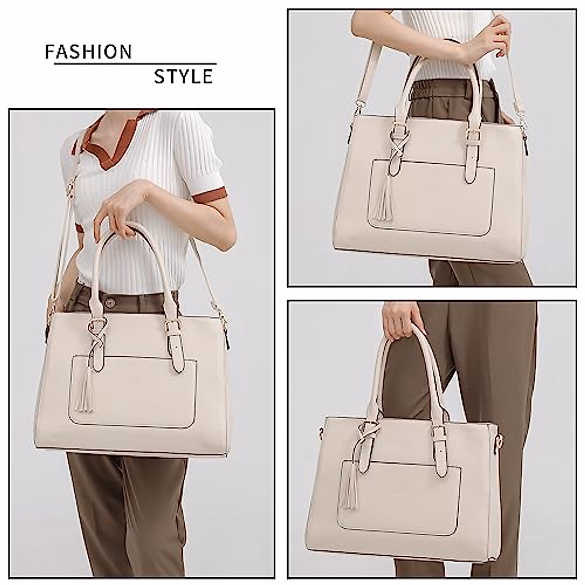 Laptop Tote Bag for Women, Cute Computer Bag Large Laptop Purse Shoulder Handbag Work Tote Briefcase Top Handle Satchel for Women - Beige