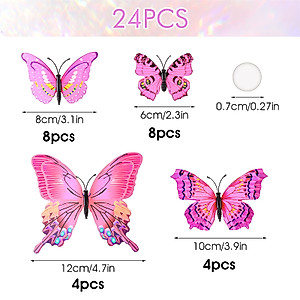 Amaxiu Double Layer Butterfly Wall Decor, 24pcs Magnetic 3D Butterfly Wall Decals Removable Butterfly Wall Stickers 3D Butterfly DIY Decorations Wall Art Decor Crafts for Party Bedroom(Pink)