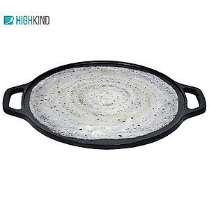 Highkind Pre-Seasoned Cast Iron Dosa Tawa with Premium Extra Coating (12 inches) Perfect for Cooking on Gas, Induction and Electric Cooktops,Black
