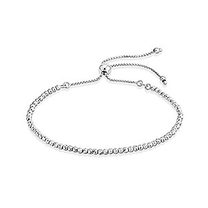 Miabella 925 Sterling Silver or 18Kt Gold Over Silver Diamond-Cut Adjustable Bolo 2.5mm Bead Bracelet for Women, Handmade Italian Beaded Ball Chain Bracelet (sterling silver)