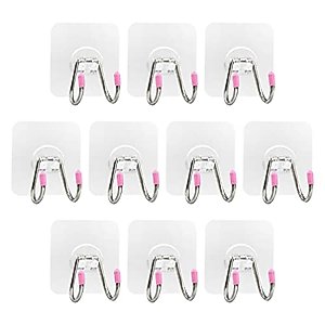 LIFKOME Wall Hooks for Hanging Heavy Duty Self Adhesive Hooks Waterproof Transparent Hooks Large Adhesive Hooks Sticky Wall Hooks Rustproof Stainless Steel Nail- Free Wall Hooks for Organization