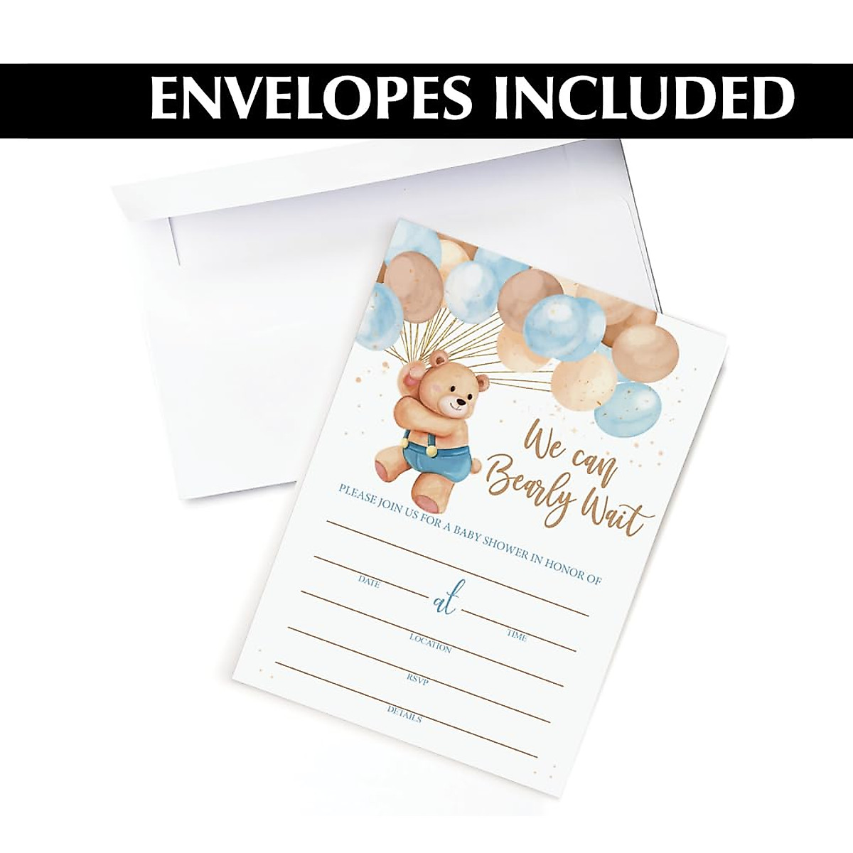 All Ewired Up Baby Shower Invitation Set - 25 Large Size Cards with Envelopes, Diaper Raffle Tickets, Book Request Cards, We Can Bearly Wait Design, Uncoated Card Stock, 5x7 Inches