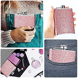 Pink Flasks for Liquor for Women 8OZ - Girls Glitter Bling Pocket Decorative Flask with Funnel 18/8 Stainless Steel for Vodka Whisky