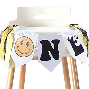 One Happy Dude High Chair Banner Boy First Highchair Banner for 1st Birthday Decorations, One Happy Dude Birthday Party Decorations Hippie Groovy High Chair Garland