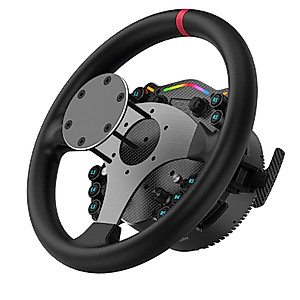 CAMMUS Racing Simulator Steering Wheel C12, Leather Steering Wheel Cover + Multifunction Controls, Real Force Feedback, Magnetic Paddle Shifters, PC High Performance Operation - Black