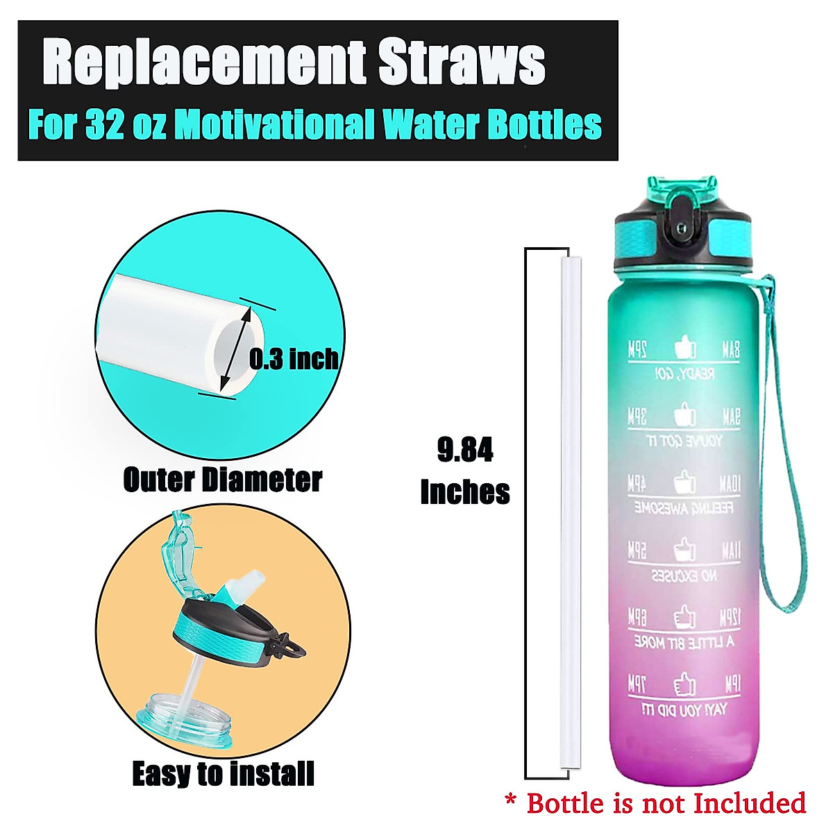 Miracredo 7 PCS Replacement Straws for Simple Modern, Fit Giotto, Fit Thermoflask and for More Water Flask, BPA Free Straws Fit Takeya Replacement Straw, Come with 2 Straw Cleaner Brushes