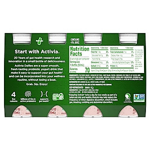 Activia Probiotic Dailies Strawberry Lowfat Yogurt Drinks, Delicious Daily Probiotic Yogurt Smoothie Drinks to Help Support Gut Health, 8 Ct, 3.1 FL OZ