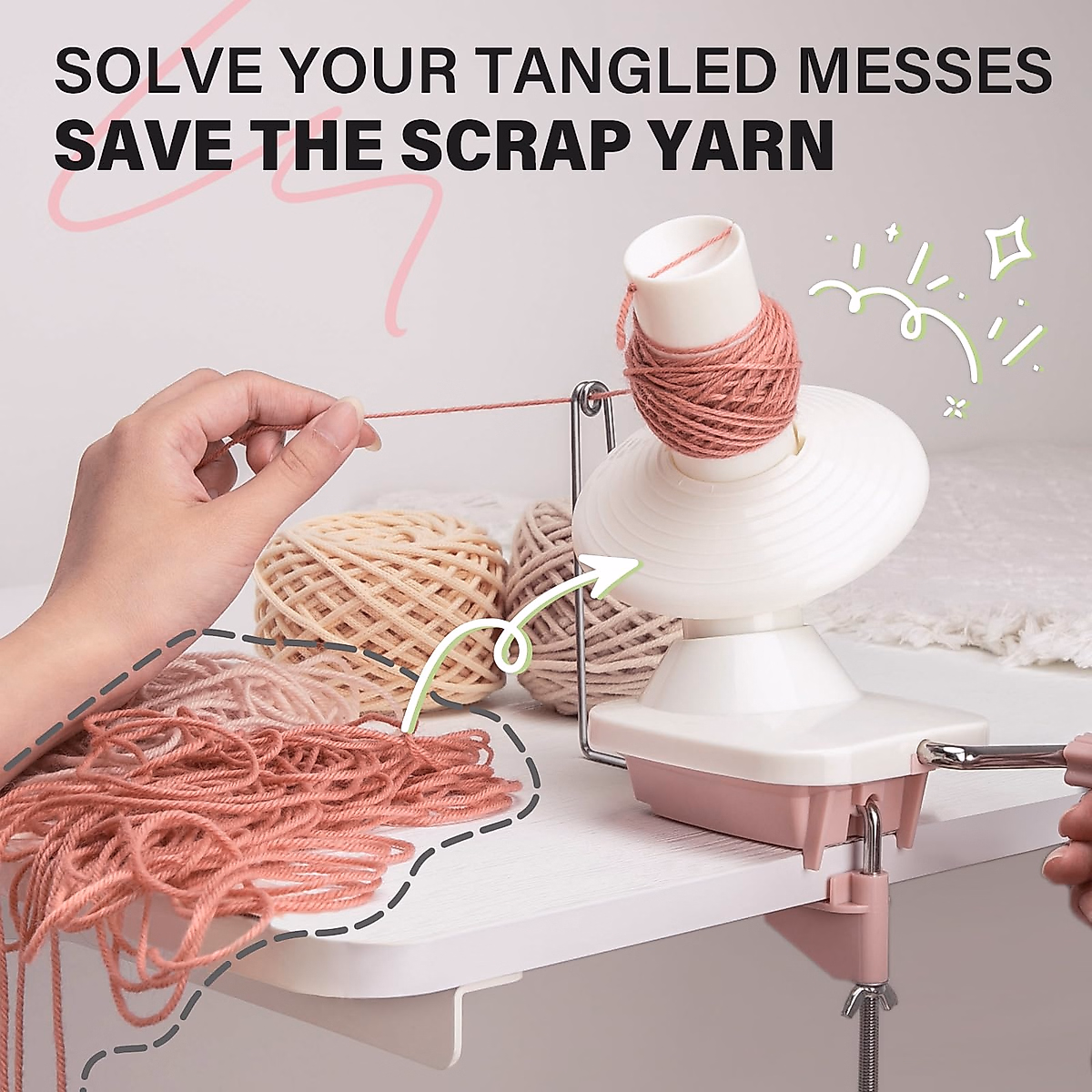 INMAKER Yarn Winder, Pink Yarn Ball Winder for Crocheting Hand Operated, The Helper for Knitting Enthusiast