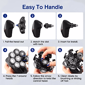 Mr.wintek 8D Head Shaver for Bald Men, 5-in-1 Head Electric Razor with Nose Hair Trimmer, IPX6 Waterproof Wet/Dry Mens Grooming Kit, Anti-Pinch, LED Display, USB Rechargeable