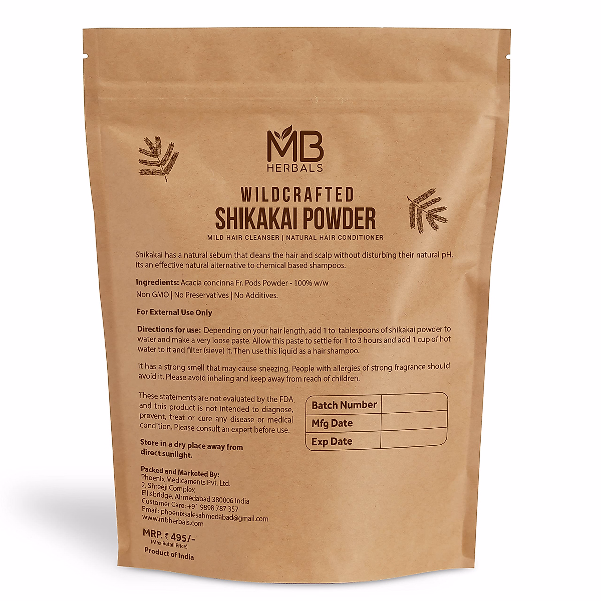 MB Herbals Shikakai Powder 454g | 1 lb | 16 oz | Natural Hair Cleanser & Conditioner | 100% Pure Acacia concinna Fruit Pods Powder from Wildcrafted Shikakai