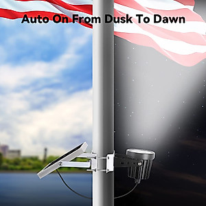 Joylight Flag Pole Light Solar Powered Outdoor, Solar Flagpole Light 6000K White Led IP65 Waterproof Dusk to Dawn 3 Mounted Ways Clamp Ground Wall for Flag Pole