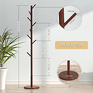 Wooden Coat Rack Freestanding Coat Tree with 4 Height Options and 9 Hooks, Sturdy Coat Rack Stand for Clothes/Bags/Hats, Easy Assemble Save Space for Entryway,Bedroom,Office,Narrow Place (Brown)