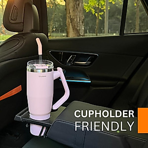 SKETORA 32 oz Tumbler with Rotatable Handle & 3 in 1 Sliding Lid - Stainless Steel Travel Coffee Mug for Hot & Cold Drinks (Soft Lavender)