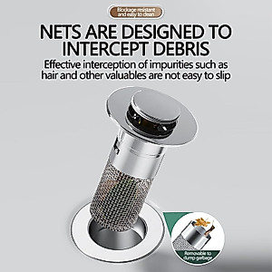 Bathroom Sink Stopper Hair Catcher,Pop Up Sink Drain Filter with Removable Stainless Steel Filter Basket Hair Catcher,Bathroom Sink Strainer,for Kitchen,Bathtub,Sink Water Pipe and Floor Drain