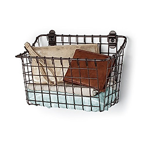 Spectrum Diversified Vintage Large Cabinet & Wall-Mounted Basket for Storage & Organization Rustic Farmhouse Decor, Sturdy Steel Wire Storage Bin, Bronze