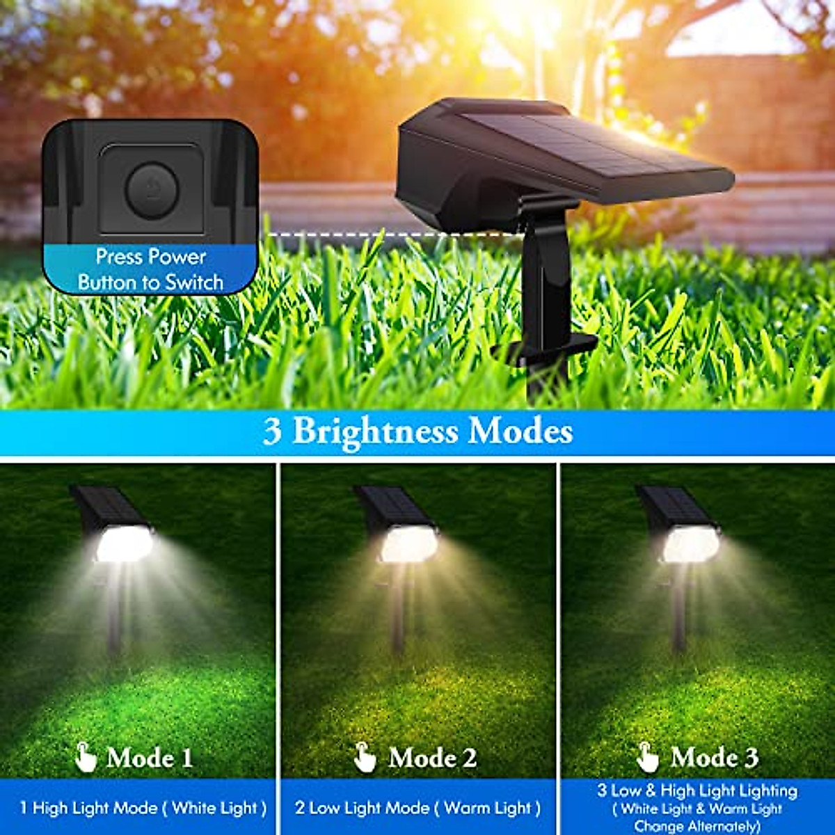 Solar Light Outdoor - Solar Powered Spot Light with 32 LEDs, 3 Modes Solar Landscape Light, Warm/Cold White 2-in-1 IP67 Waterproof Pathway Lights, Auto ON/OFF Wall Light for Garden Yard Driveway