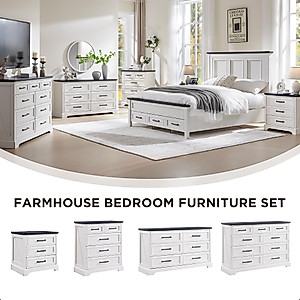 ACCOHOHO Farmhouse 9 Drawer Dresser for Bedroom, 36 Inch Tall Modern Dresser TV Stand with Large Drawers & Bar Handles, Rustic Wood Chest of Drawers for Bedroom, Living Room, Hallway, Off White