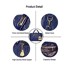 Women Ladies Leather Handbag 4pcs set Shoulder Tote Purse Satchel Messenger Bag (Dark Blue) (Dark Blue)