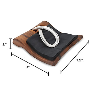 nambe Breeze Napkin Holder | Tabletop Napkin Tray for Parties, Weddings, and Events | Made of Acacia Wood and Stainless Steel | Measures at 9" x 7.5" x 3" | Designed by Neil Cohen