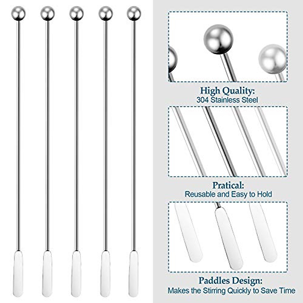 6 Pcs Cocktail Paddle Drink Stirrers, Stainless Steel Coffee Stirrers Reusable Beverage Swizzle Stick for Bar Party Home Office