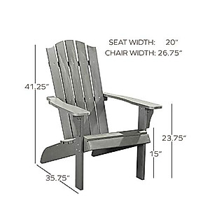 PolyTEAK Adirondack Chair, All Weather Outdoor Patio Furniture for Porches, Decks, and Pool Side, Element Collection, Grey