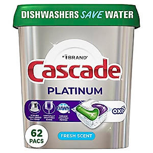Cascade Platinum Dishwasher Pods, Dishwasher Detergent, Dishwasher Pod, Dishwasher Soap Pods, Actionpacs + Oxi with Dishwasher Cleaner and Deodorizer Action, Fresh, 62 Count of Dish Detergent Pods