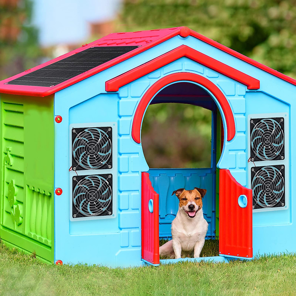 2 Sets Solar Powered Panel Fan Kits, 10W Solar Panel Dual Fan and DC USB Single Fan Car Charger IPX7 Waterproof for Small Chicken Coop, Dog House, Shed, Greenhouse, Window Exhaust